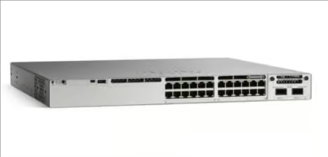 Front view of Cisco C9300-24P-E switch