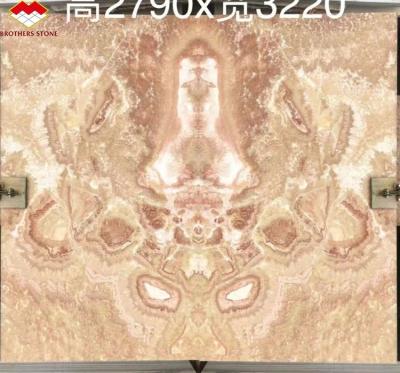 China Modern Design Polished Marble Bookmatch Tile Custom Backlit Red Dragon Jade Onyx Wall for sale