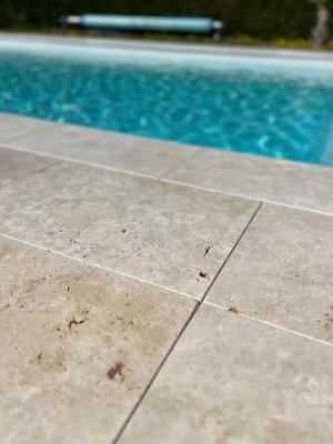 Cina Stile di design moderno piastrelle di pietra travertina argento naturale piastrelle di piattaforma avorio per pavimenti piscina in vendita