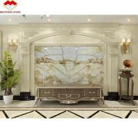 China Cut-To-Size Polished Luxury Translucent White Onyx Marble Slab for Villa Wall Art Panel for sale