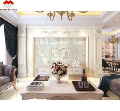 Cina Modern White Onyx Marble Wall Bookmatched Slabs per la decorazione personalizzata in pietra naturale in vendita