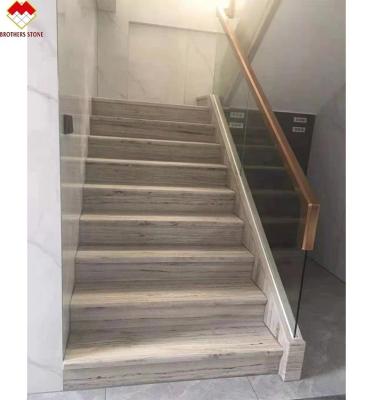 China Wooden White Marble Straight Stair with Drawing Surface and Anti-Slip Tape Design for sale