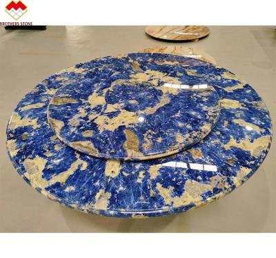 China Modern Calcite Marble Worktop Dining Table with Translucent Bolivian Blue Stone Basin for sale