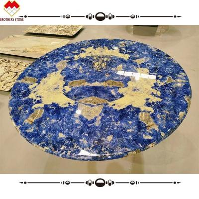 China Modern Calcite Marble Worktop Dining Table with Translucent Bolivian Blue Stone Basin for sale