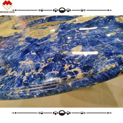 China Modern Calcite Marble Worktop Dining Table with Translucent Bolivian Blue Stone Basin for sale