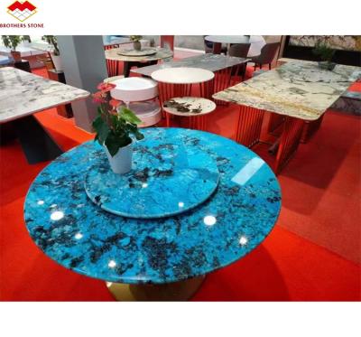Cina Modern Luxury Fantasy Blue Stone Calcite Marmo Tavolo da pranzo con finitura lucidata in vendita
