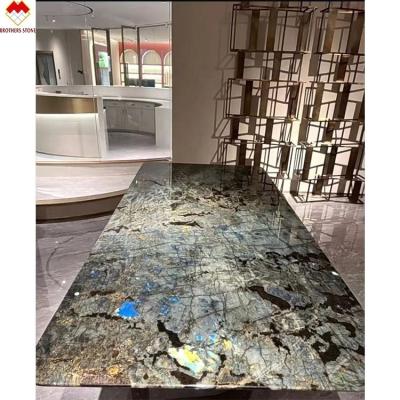Cina Grande Slab Luxury Smeraldo Blu Onyx Marmo dal Brasile per Tavolo Trasparente Cena in vendita