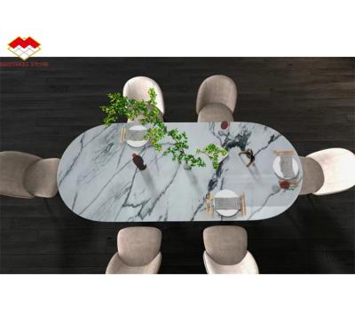 Cina Snow Mountain Bianco Marmo Grandi lastre per il design moderno Tavolo da pranzo Top pietra naturale in vendita