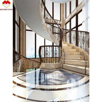 China Desenho Europeu Grãos Brancos Cinzentos Escadas esculpidas em mármore Trepadores e elevadores Estilo moderno Escalões interiores decorativos de aço reto à venda