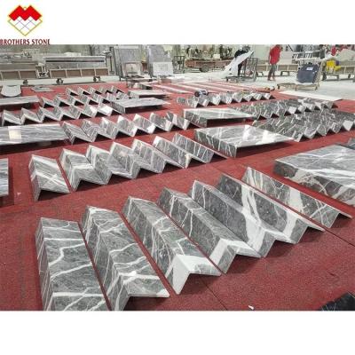 China Customized Modern-Style Grey White Grains Marble Steps Carved Arc Staircase for Indoor for sale