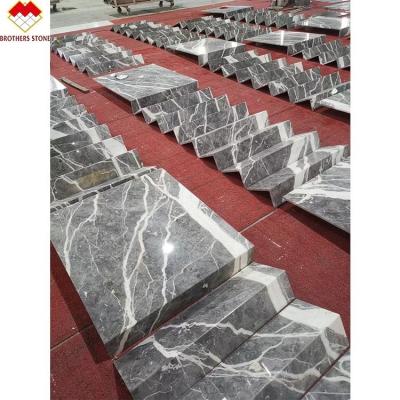 China Customized Modern-Style Grey White Grains Marble Steps Carved Arc Staircase for Indoor for sale