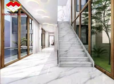 China Customized Modern-Style Grey White Grains Marble Steps Carved Arc Staircase for Indoor for sale
