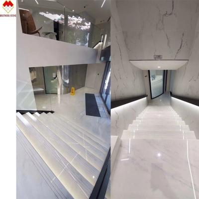 China Customized Modern-Style Grey White Grains Marble Steps Carved Arc Staircase for Indoor for sale
