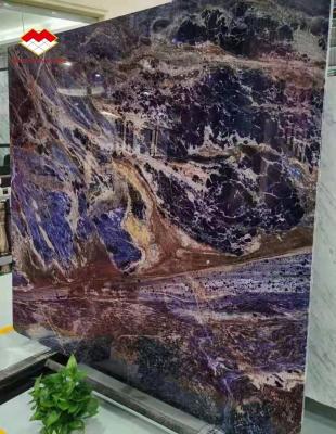 China Gepolijste droomsaffira Blauwe onyx kwartsiteslaag luxe steen achtergrondverlichting doorzichtig Te koop