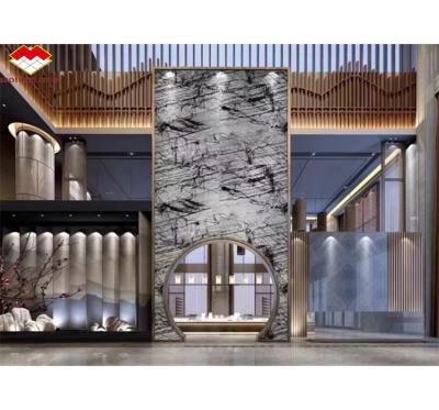 Cina Pietra naturale italiana abete argento nero grigio look marmo tessuto lastra per il pannello di parete di casa in vendita