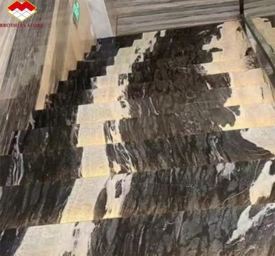 Cina Calcite Marmo Moderno Scala Disegno con lussuoso brasiliano Cosmico Nero Granito Slab in vendita