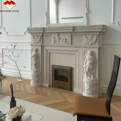 China Freestanding Modern Indoor Royal Botticino Marmore Decor Creme Shanna Beige Marmore para Chaminé Tabletop Surround à venda