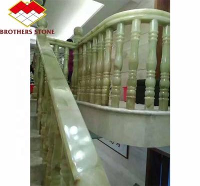 China White and Green Onyx Marble Handrail for Staircase Modern Polished Balustrades Column for sale