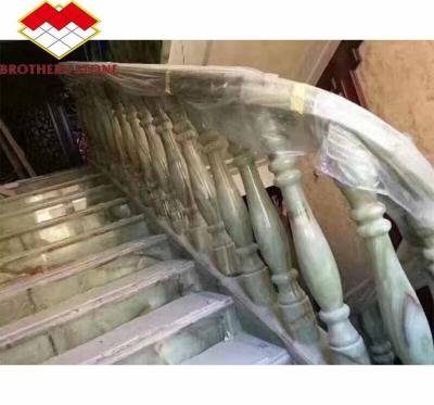China White and Green Onyx Marble Handrail for Staircase Modern Polished Balustrades Column for sale