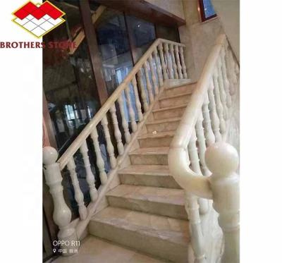 China White and Green Onyx Marble Handrail for Staircase Modern Polished Balustrades Column for sale