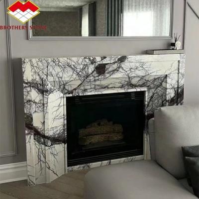 China Modern Mini Hand Crafted Mantle Art Sculpture Arched French New York Marble Indoor Fragrant Snow Plum Fireplace Surround for sale