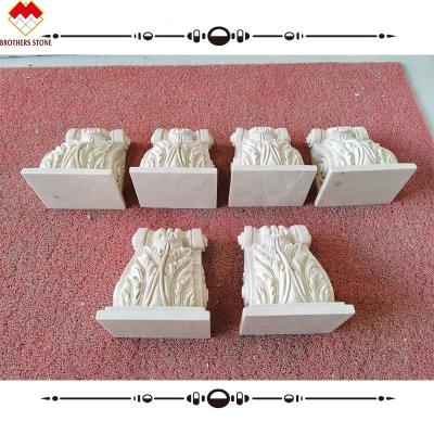 China Hotel Beige Cream Marble Roman Corinthian Capital Stone Column Bracket Carving Corbels for sale