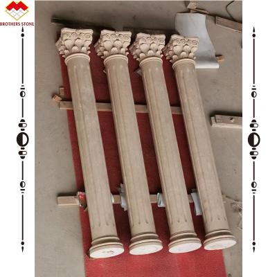 China Hotel Solid Beige Cream Stone Romeinse Marmeren Pilaar Snijwerk Ontwerp voor de bouw Te koop