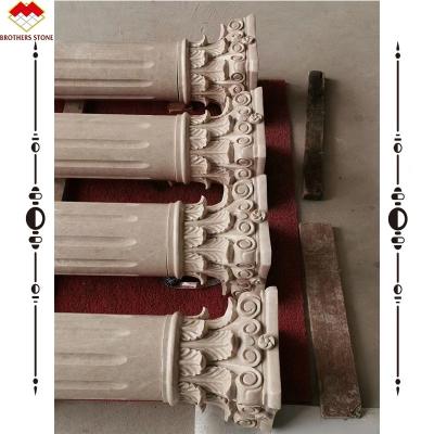 China Hotel Solid Beige Cream Stone Romeinse Marmeren Pilaar Snijwerk Ontwerp voor de bouw Te koop
