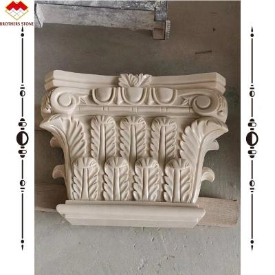 China Hotel Solid Beige Cream Stone Romeinse Marmeren Pilaar Snijwerk Ontwerp voor de bouw Te koop