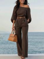 Quality Elegant Off-Shoulder Belted Waist Wide-Leg Jumpsuit for Women - Stylish Romper for sale