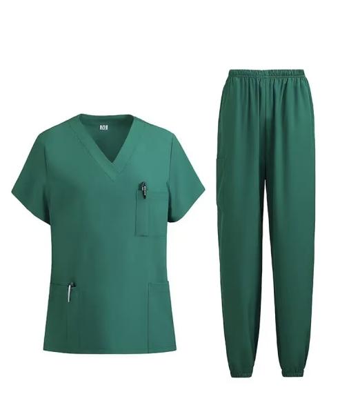 Quality Unisex V-Neck Medical Scrub Set with Breathable Fabric, Multiple Functional Pockets, and Elastic Waist with Drawstrings for sale