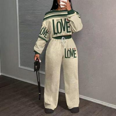 China Flame Print Cropped Sweatshirt & Jogger Set with Adjustable Drawstring Waist - Urban Streetwear Tracksuit for sale