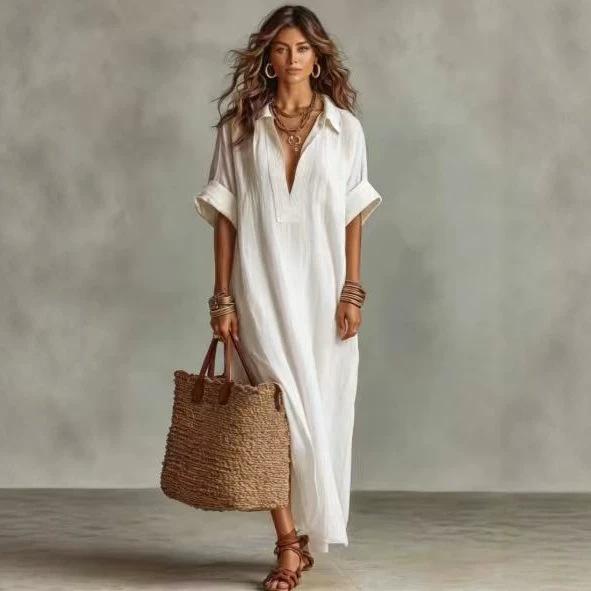 Quality Women's Loose-Fit V-Neck Maxi Dress with Side Pockets and Customizable Colors - OEM/ODM Service Available for sale
