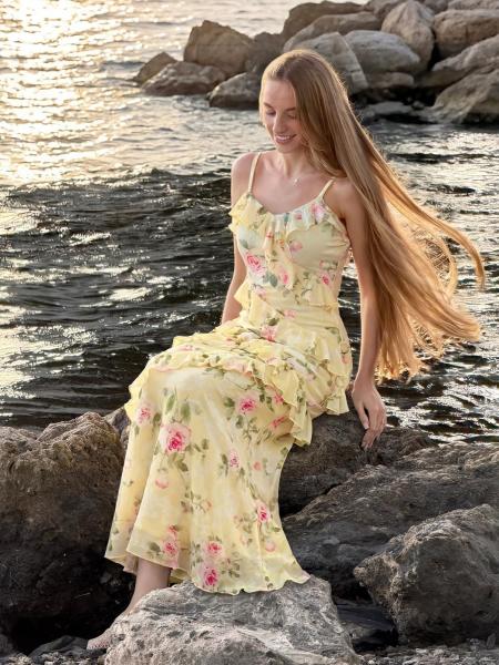Quality Women's Floral Print Maxi Dress with Spaghetti Straps and Ruffle Trim for sale