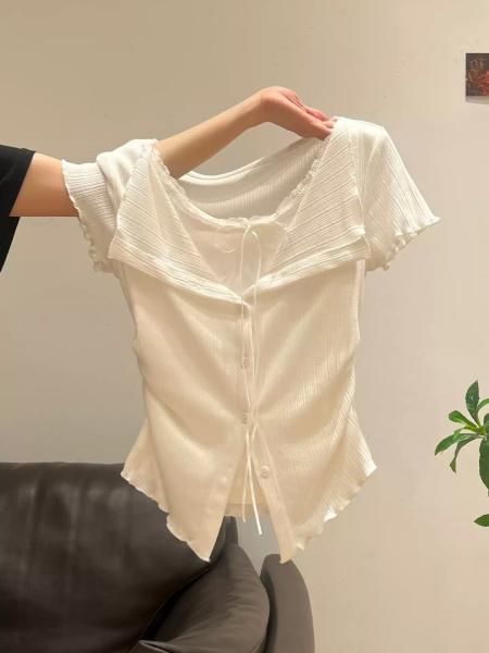 Quality Women's Draped Neckline Asymmetric Hem Short-Sleeve Top with Side Ruching for sale