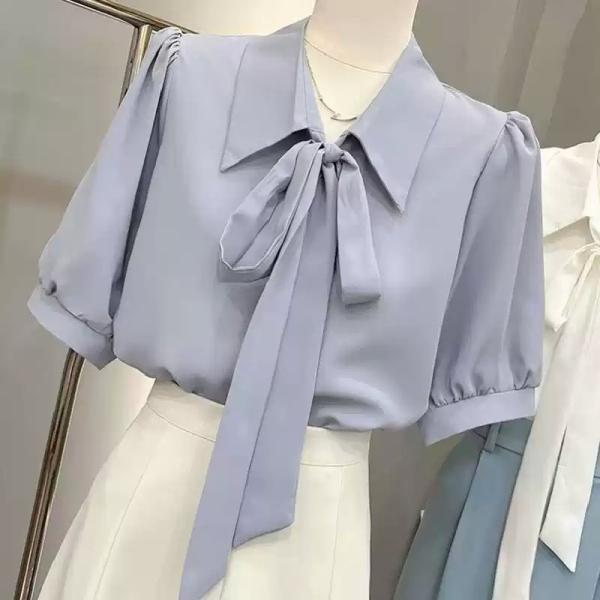 Quality Women's Lightweight Chiffon Blouse with Bow-Tie Neck and Layered Flutter Sleeve for sale