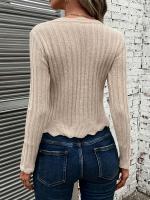 Quality Women's Ribbed Knit Top with Square Neck and Scalloped Hem Long-Sleeve Casual for sale