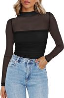 Quality Women's Mock Neck Sheer Mesh Ruched Long-Sleeve Top for Casual Wear for sale