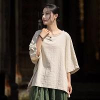 Quality Women's Loose-Fit Linen-Look Three-Quarter-Sleeve Tunic Top for Casual and for sale