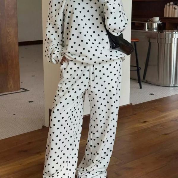 Quality Women’s Polka-Dot Relaxed Fit Two-Piece Lounge Set with Drawstring Waist for sale