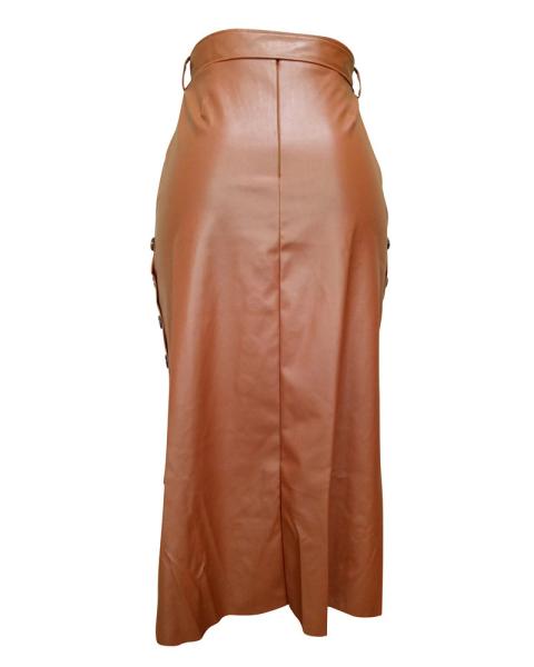 Quality Women's High-Waisted Faux Leather Midi Skirt with Side-Slit Design for sale