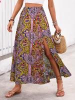 Quality Women's Printed A-Line Maxi Skirt with Elastic Waistband and Bohemian Style for sale