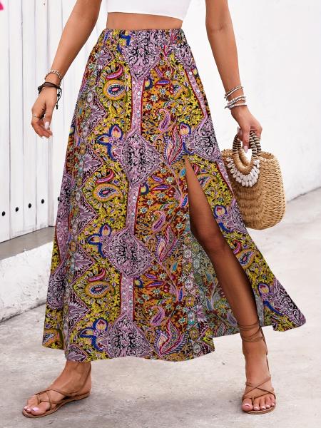 Quality Women's Printed A-Line Maxi Skirt with Elastic Waistband and Bohemian Style for sale