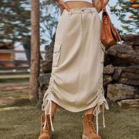 Quality Women's High-waist Lightweight Stretch Cargo Midi Skirt with Drawstring and Side for sale