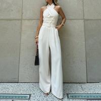 Quality Women’s Elegant Halter Neck Wide Leg Jumpsuit with Adjustable Studded Belt and for sale