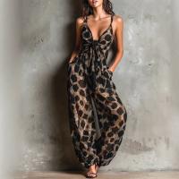 Quality Women’s Leopard Print Spaghetti Strap Loose Fit Jumpsuit with Pockets for sale