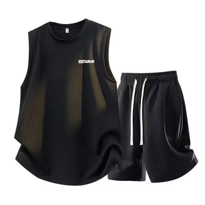 China Men’s Sports Vest and Running Shorts Set with Breathable Performance Fabric, Elastic Waistband with Drawstring, and Quick Drying for sale