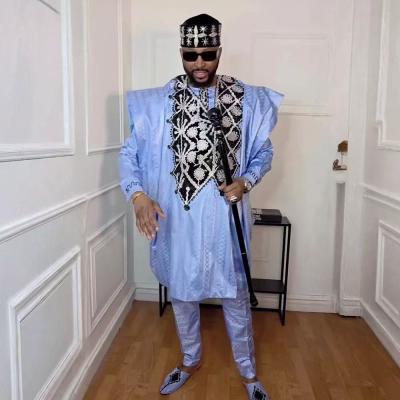 China Men’s African Traditional Agbada Set with Premium Embroidery Decoration and Lightweight Breathable Material in West African Style for sale