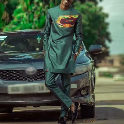 China Men's African Traditional Embroidered Long Sleeve Set with Geometric Embroidery and Loose Fit for sale