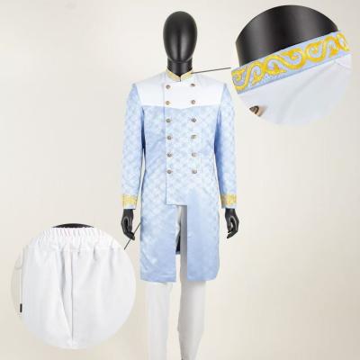 China African Traditional Tunic Set with Golden Embroidery Light Blue Jacquard and Loose Fit for Cultural Events for sale